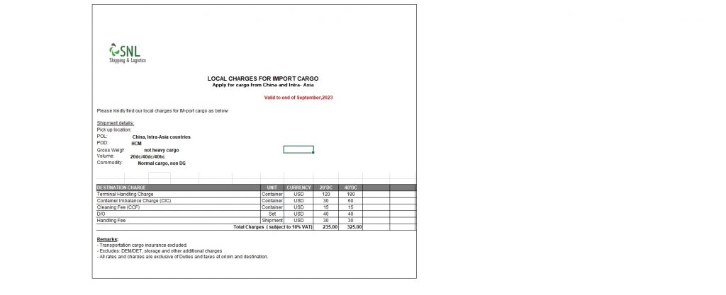 Local charges for import cargo from China and Intra- Asia - SNL Logistics